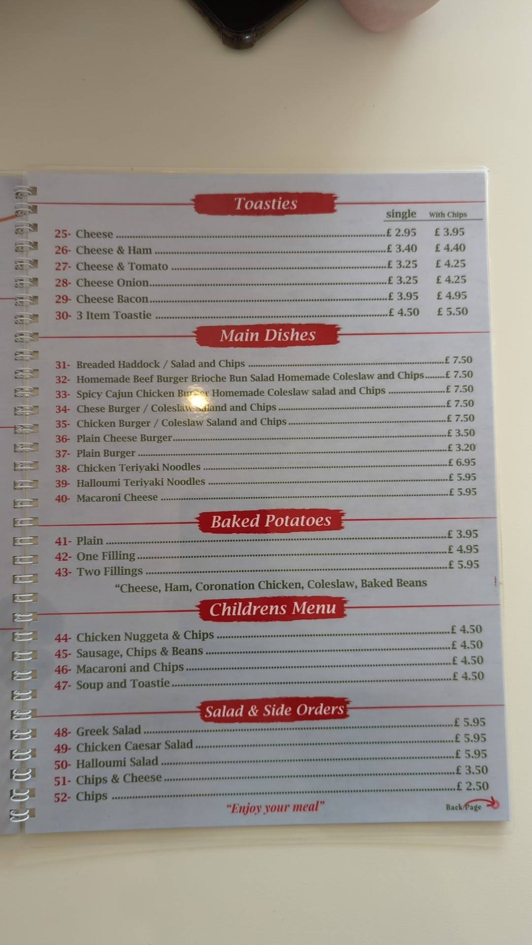 Menu at Kaya’s Cafe, Dalkeith