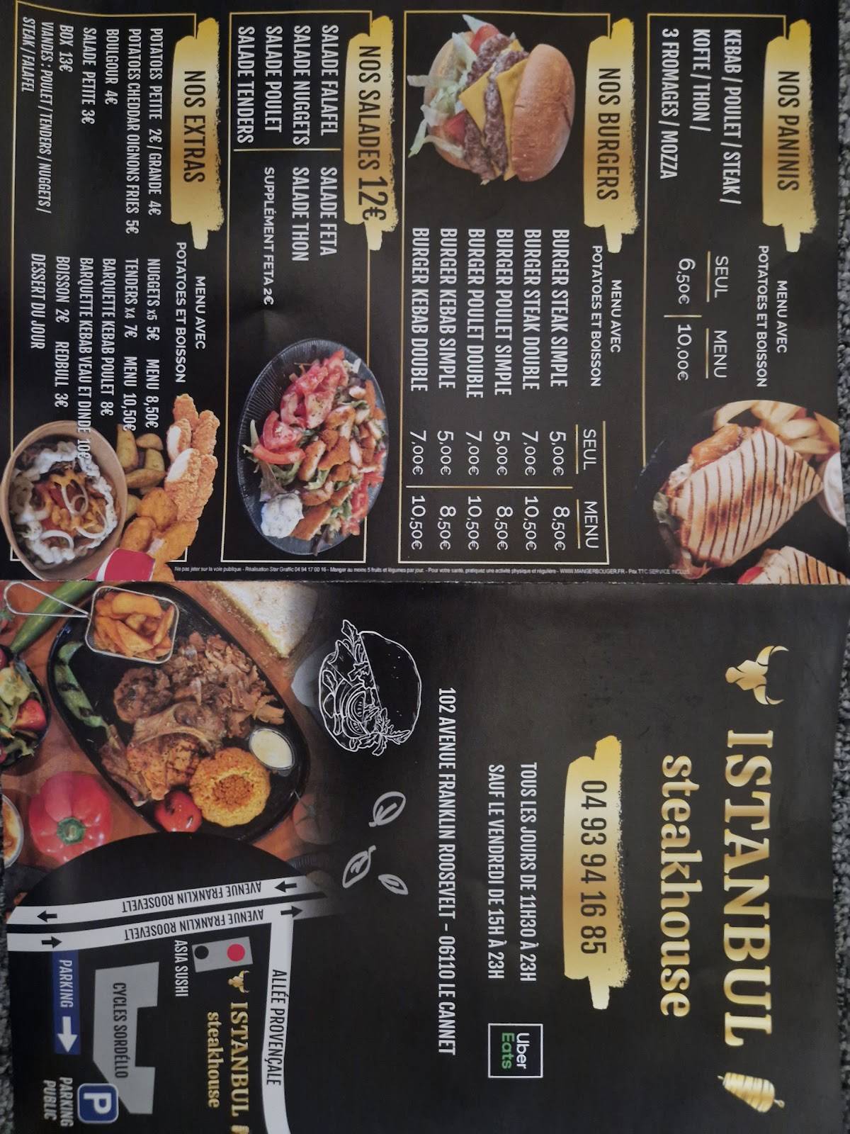 Menu au Kebab Istanbul steakhouse, Le Cannet