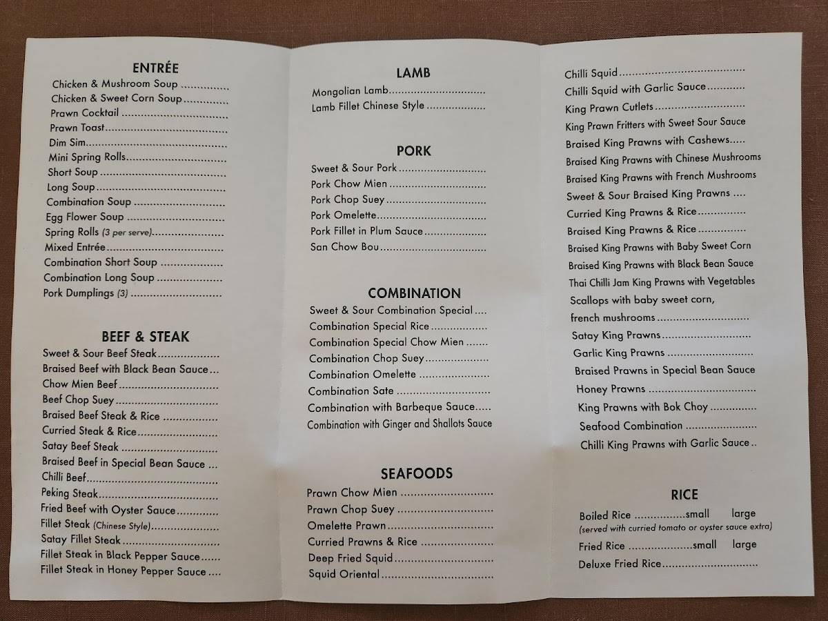 Menu at Kee Ho Restaurant, Cessnock