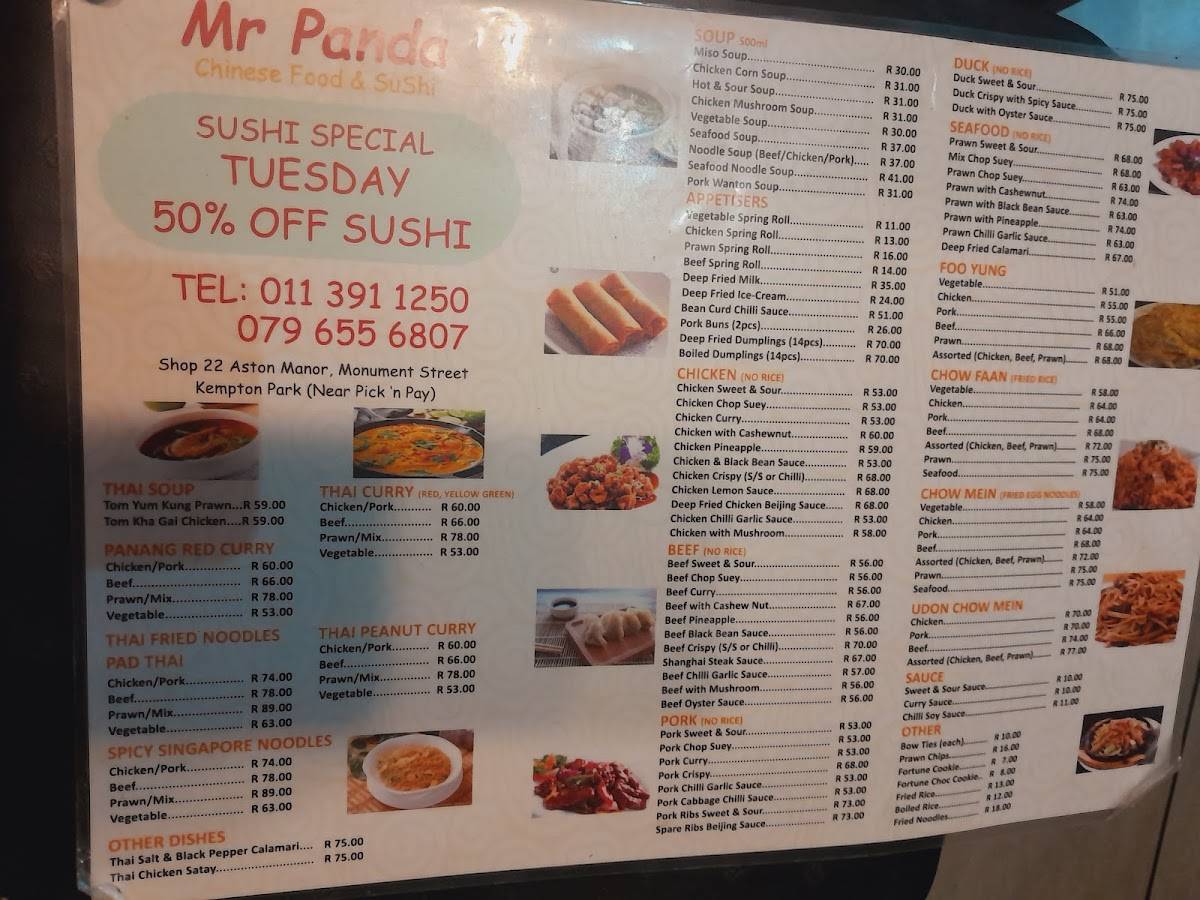 Menu at Mr.panda Chinese Food&Sushi restaurant, Kempton Park