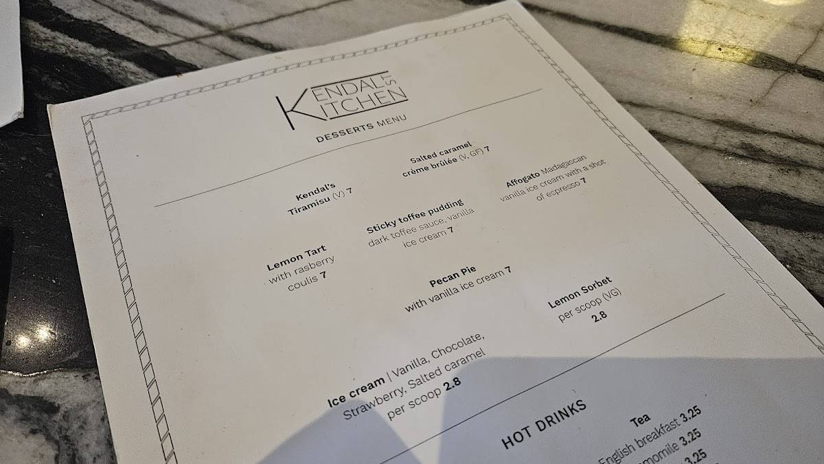 Menu at Kendal Street Kitchen restaurant, London
