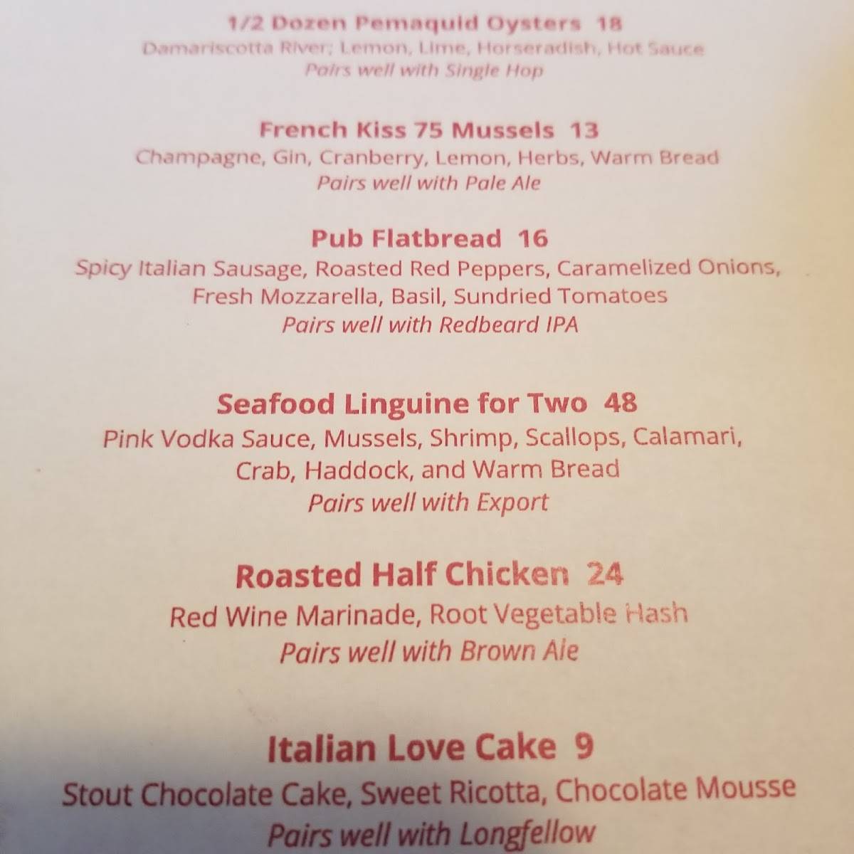 Menu at Federal Jack's restaurant, Kennebunk, 8 Western Ave