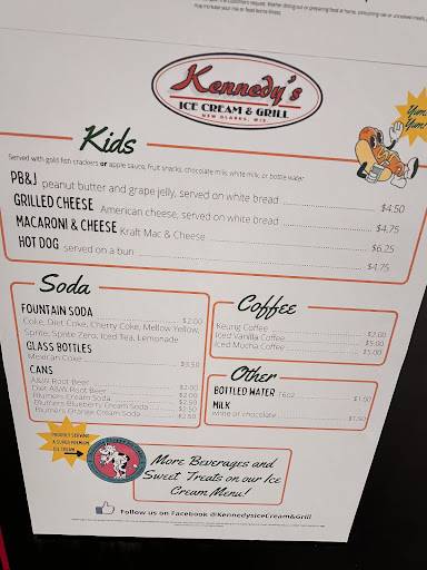Menu at Kennedy's Ice Cream And Grill restaurant, New Glarus