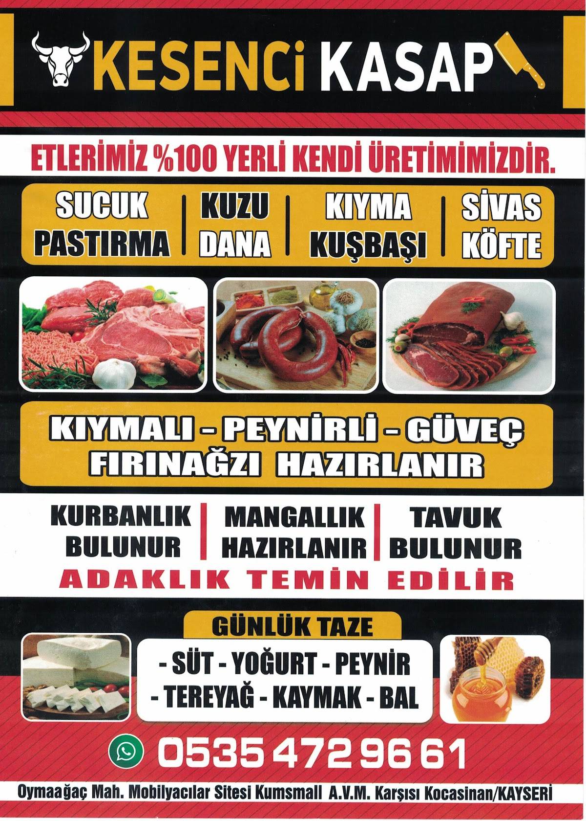 Menu at Kesenci Fırınlı Kasap, Kayseri