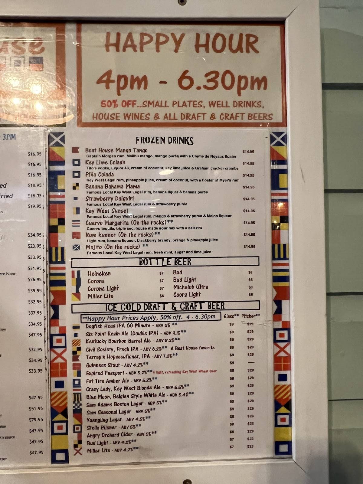Menu at Boat House Bar & Grill, Key West, 220 Margaret Street