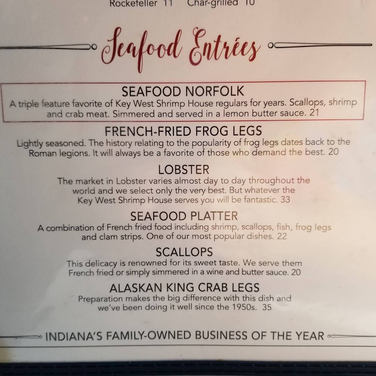 Menu at Key West Shrimp House pub & bar, Madison, 117 Ferry St