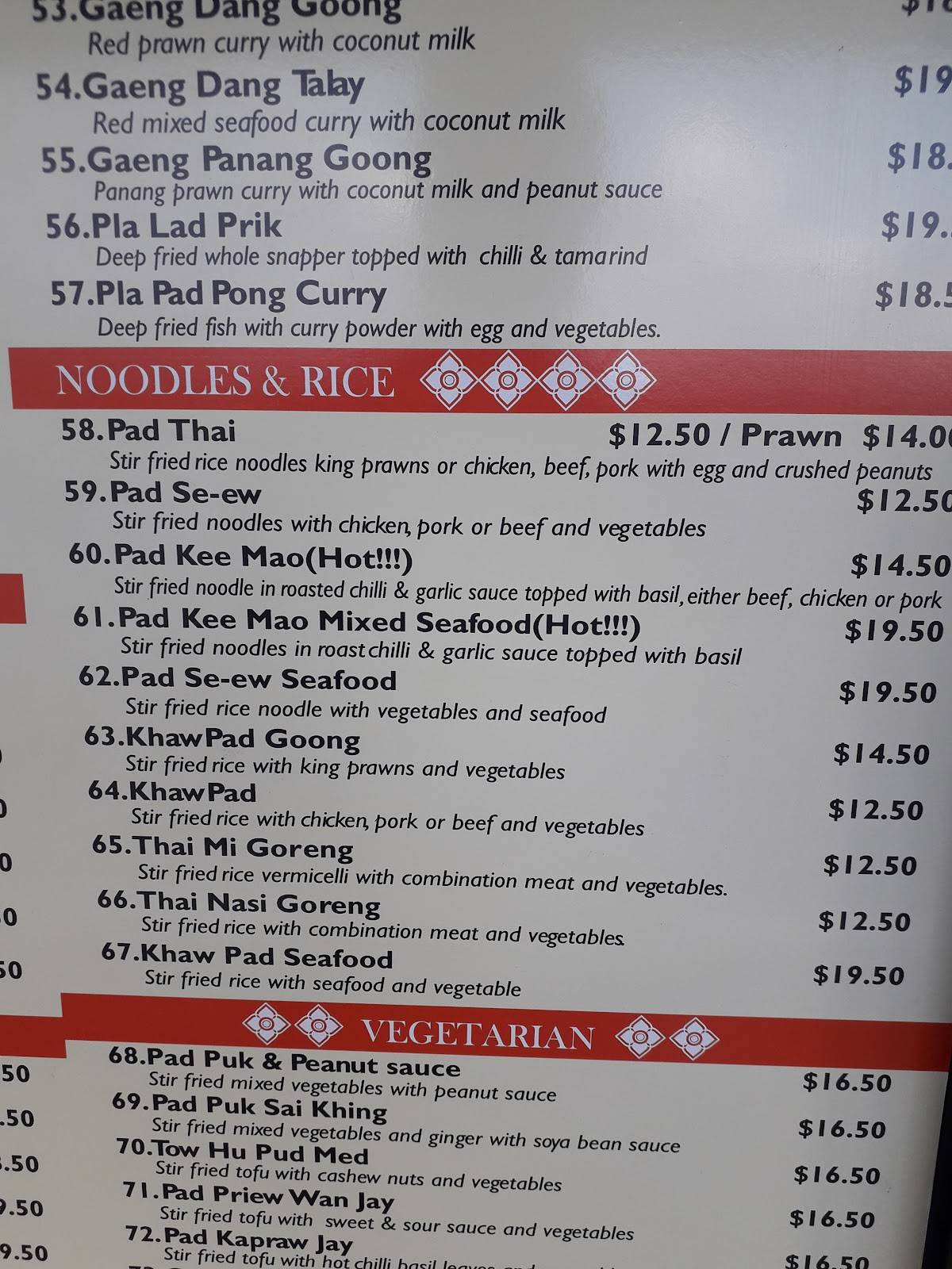 Menu at Khoo Thai Takeaway fast food, Auckland