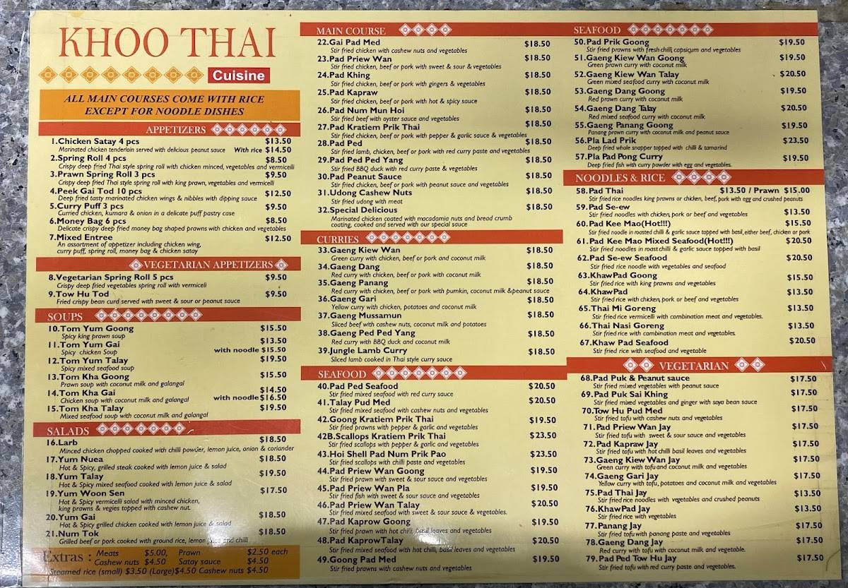 Menu at Khoo Thai Takeaway fast food, Auckland
