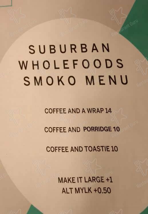 Menu at Suburban Wholefoods cafe, Kilsyth