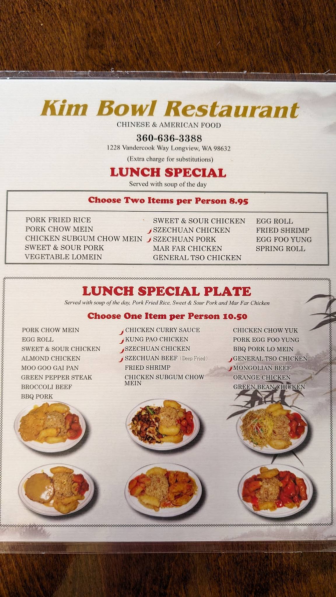 Menu at Kim Bowl Restaurant & Lounge, Longview
