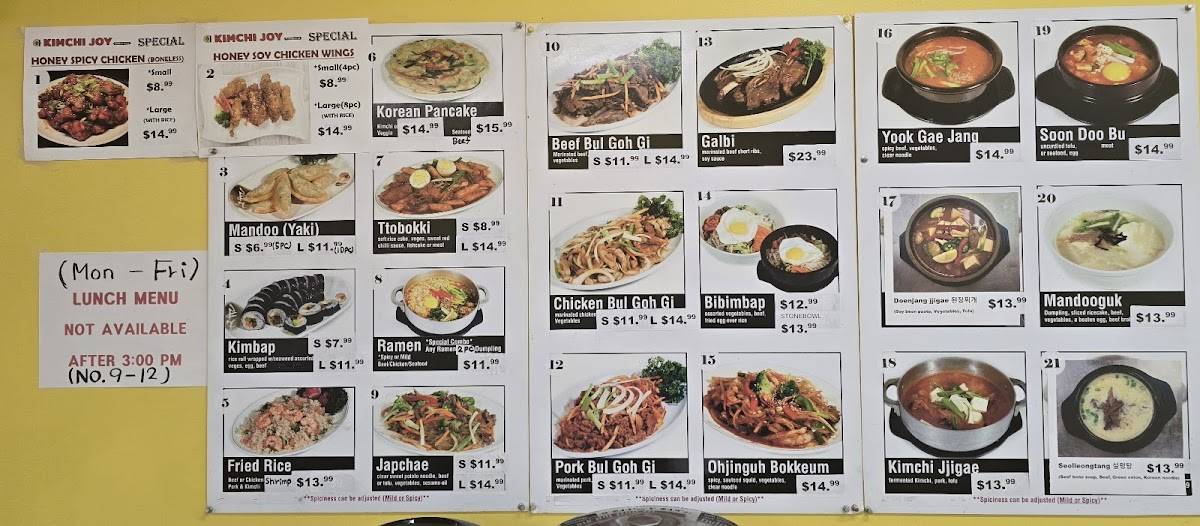 Menu at Kimchi Joy - Korean Restaurant, Aberdeen