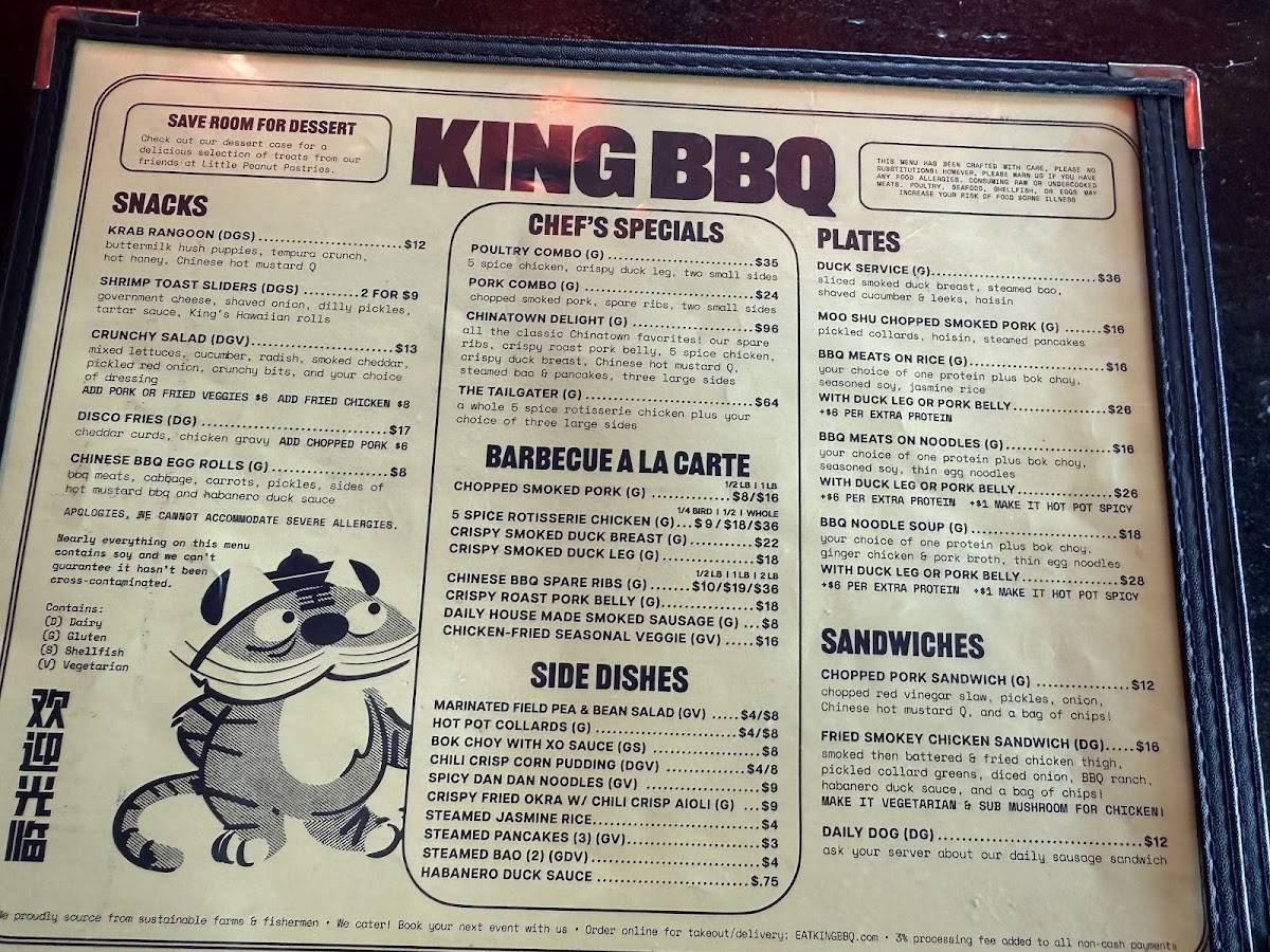Menu at King BBQ, North Charleston