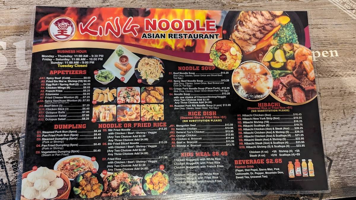 Menu at King Noodle Asian Restaurant, Temple