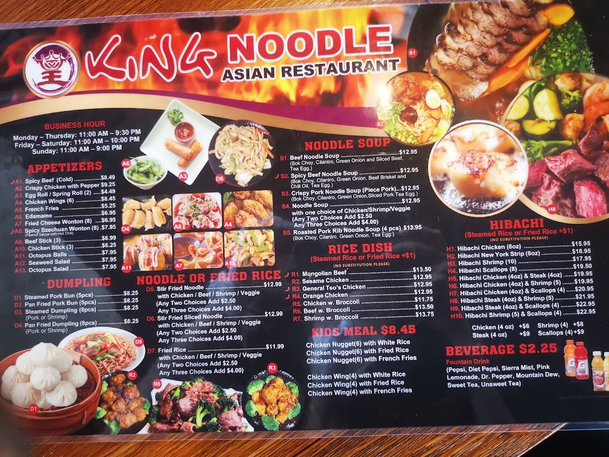 Menu at King Noodle Asian Restaurant, Temple