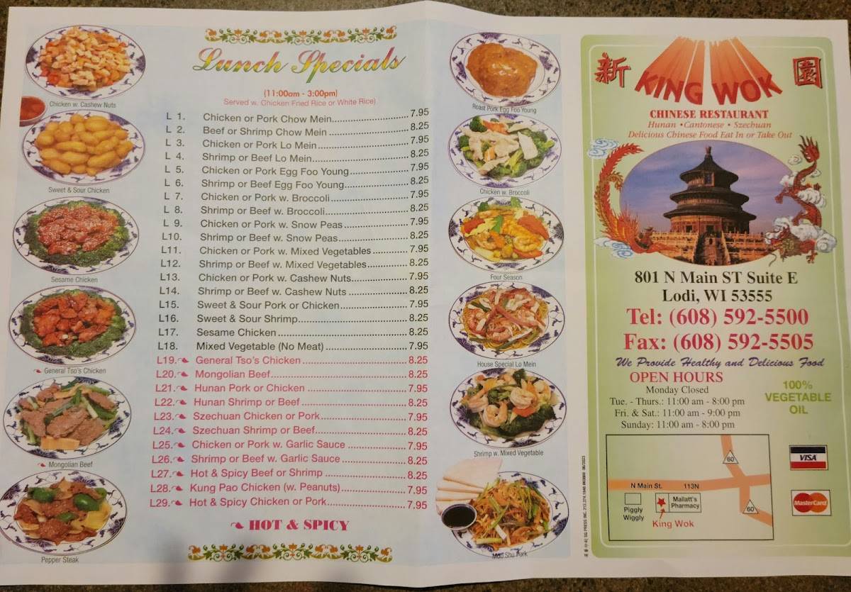 Menu at King Wok restaurant, Lodi