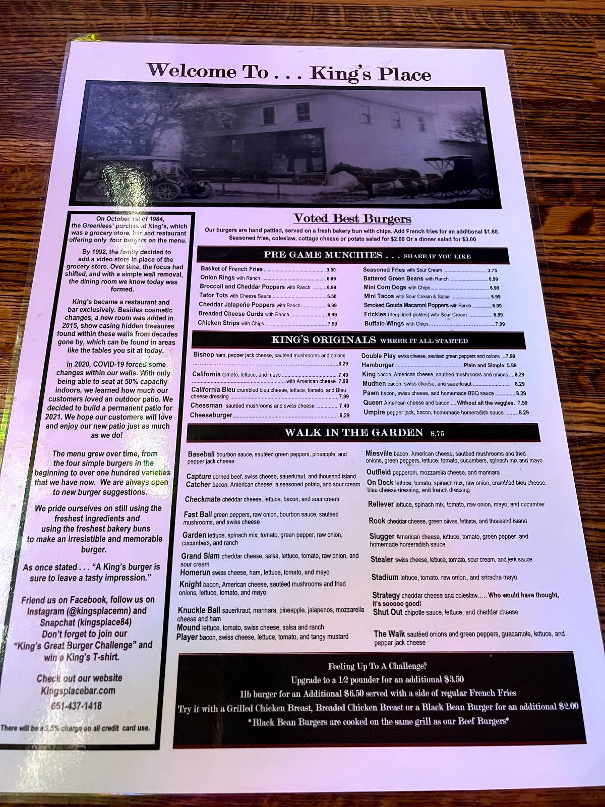 Menu at King's Place Bar and Grill, Miesville