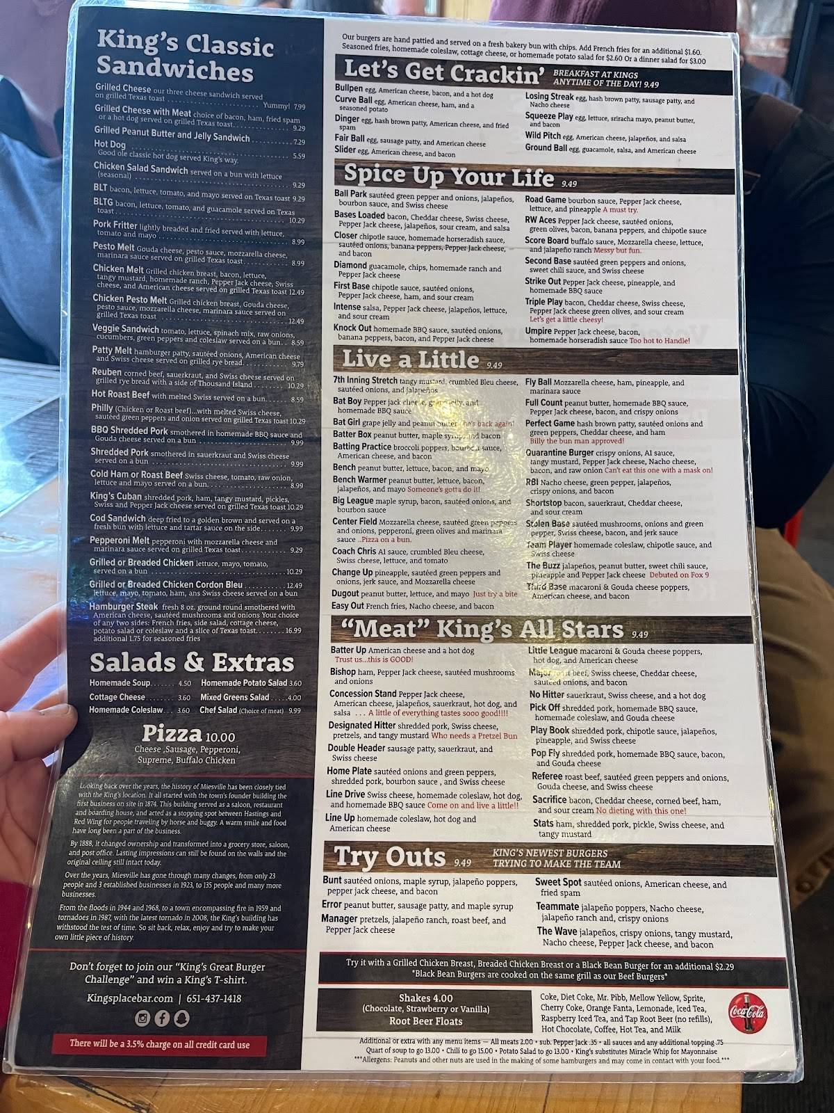Menu at King's Place Bar and Grill, Miesville