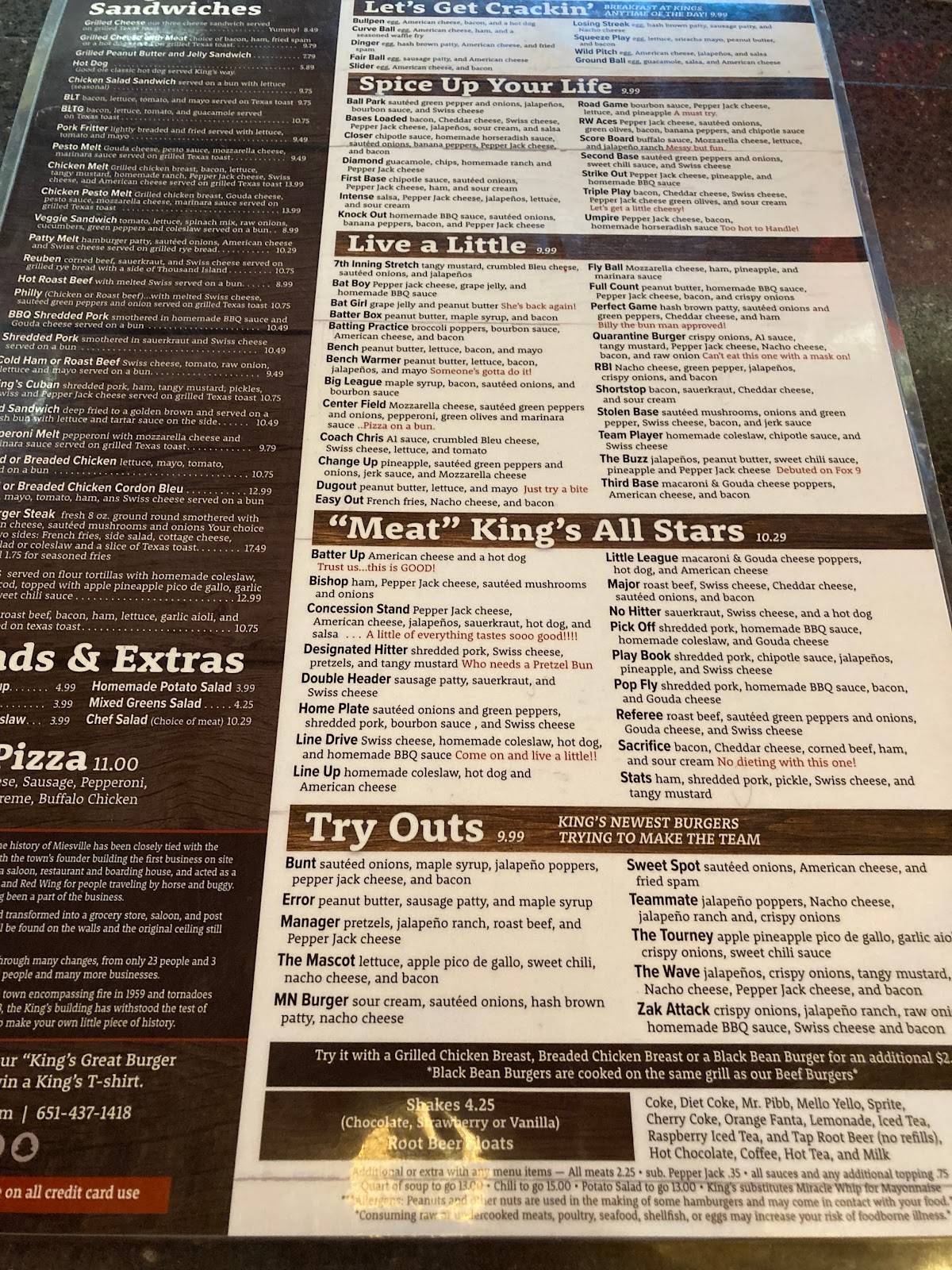 Menu at King's Place Bar and Grill, Miesville