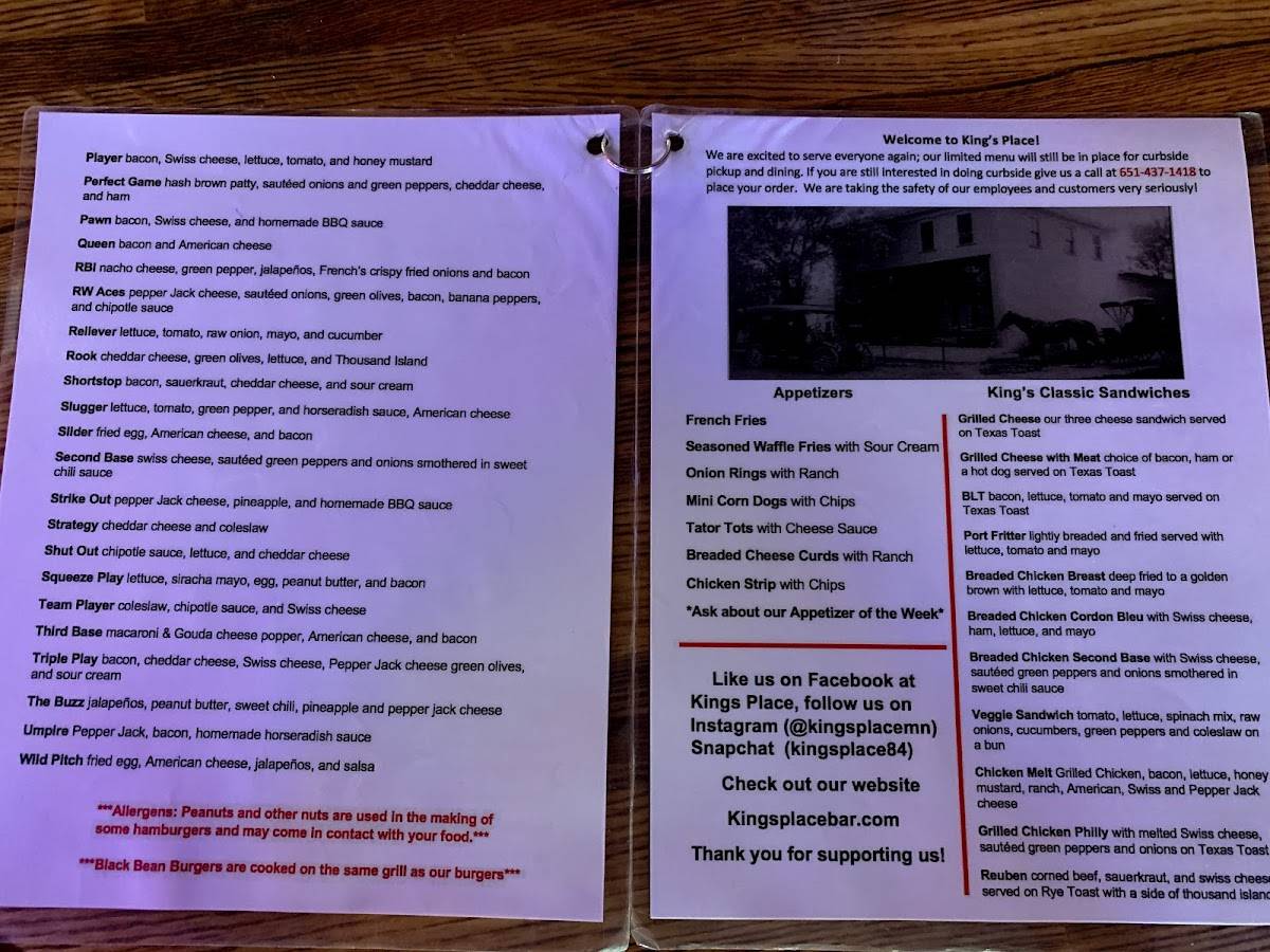 Menu at King's Place Bar and Grill, Miesville