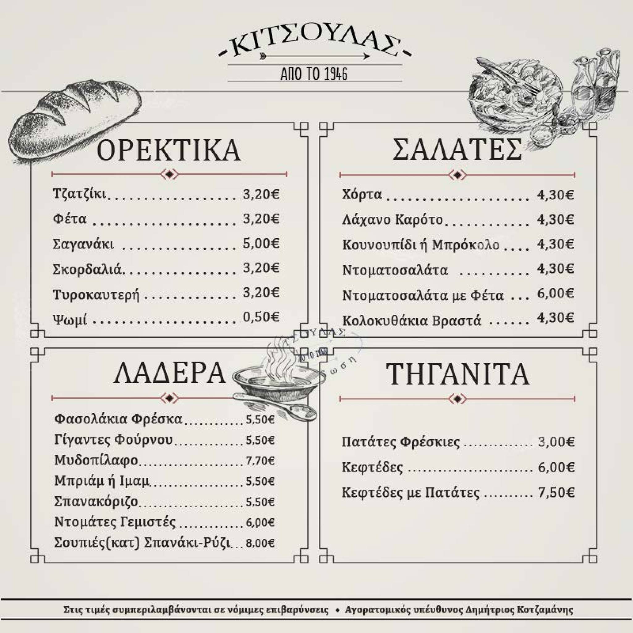 Menu at Κίτσουλας, Chalandri