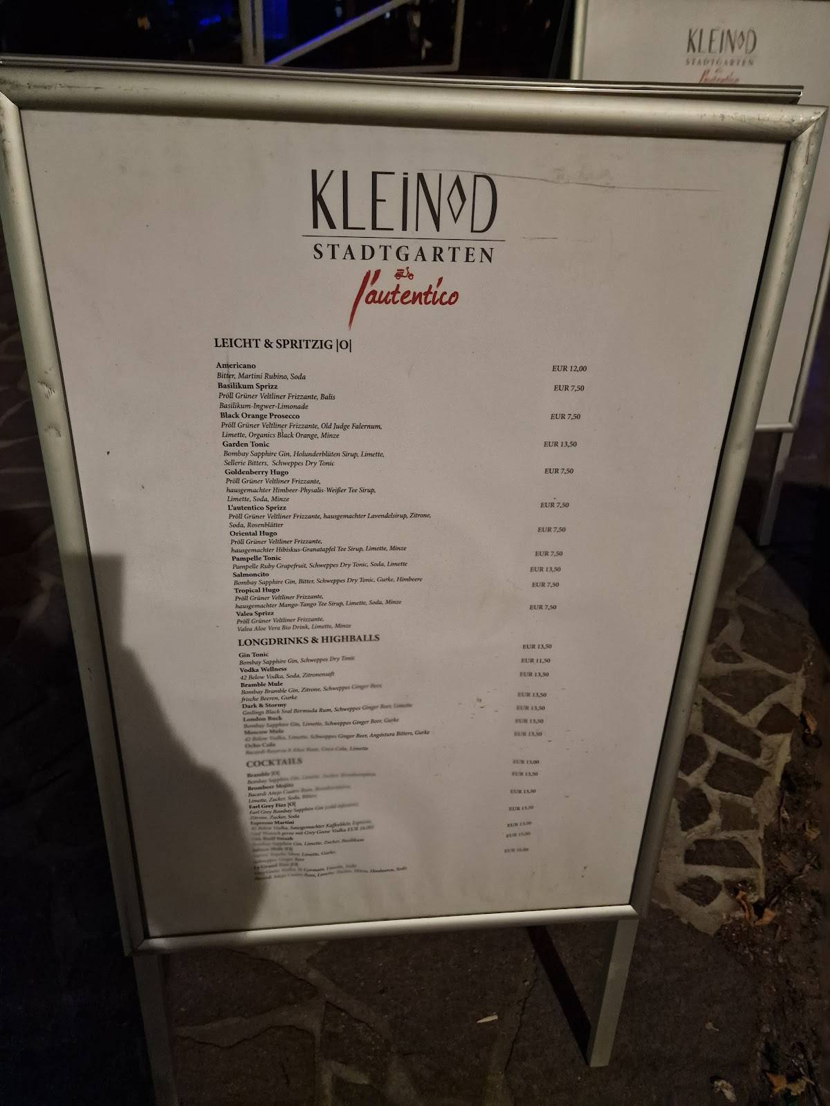 Speisekarte von Kleinod Stadtgarten pub & Bar, Wien