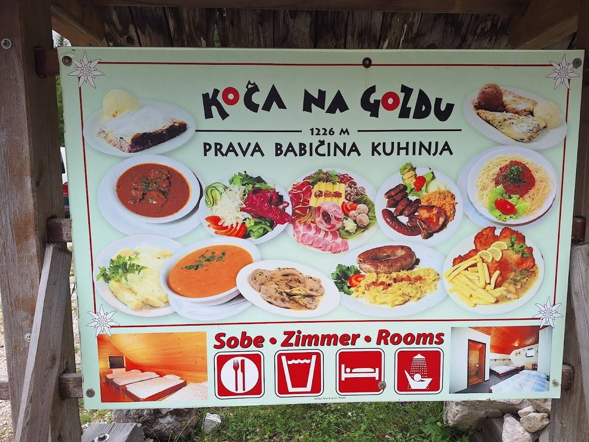 Menu au Koča na Gozdu restaurant, Kranjska Gora