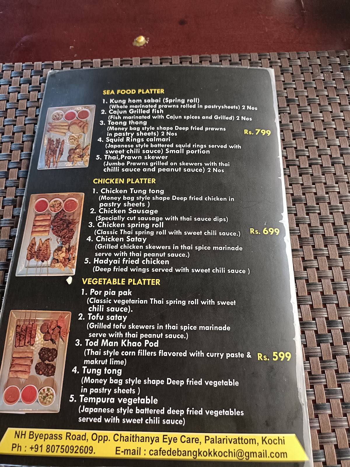 Menu at Cafe De Bangkok kochi, Kochi