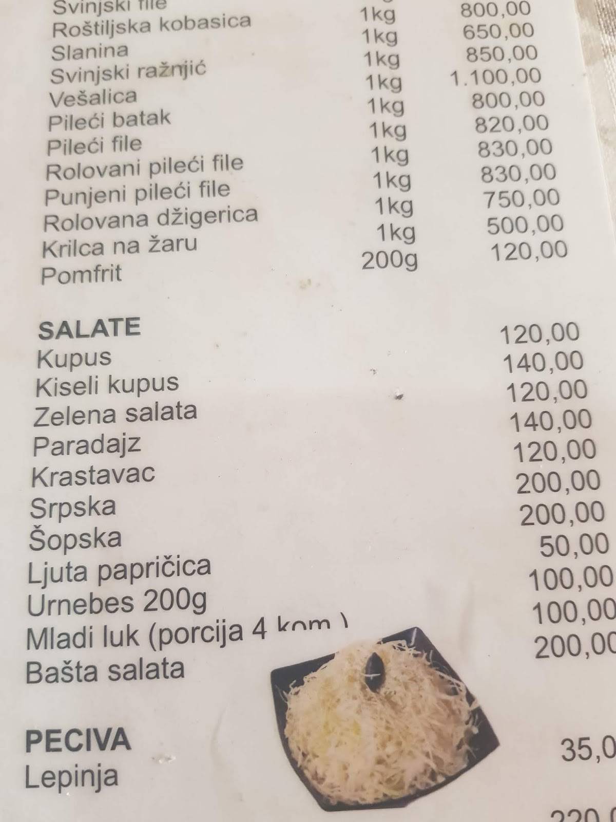 Menu at Kod Đuke restaurant, Surčin
