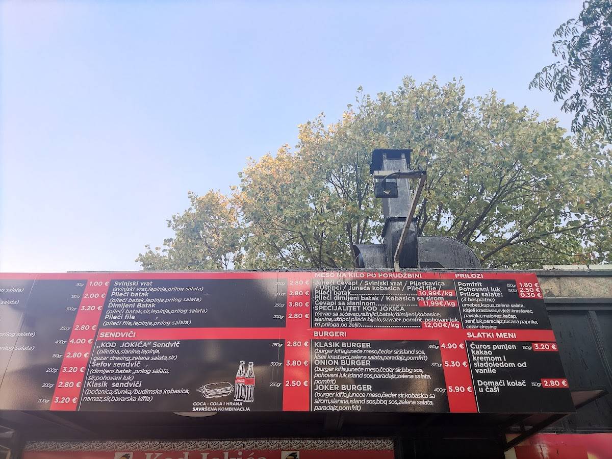 Menu at Kod Jokica restaurant, Podgorica