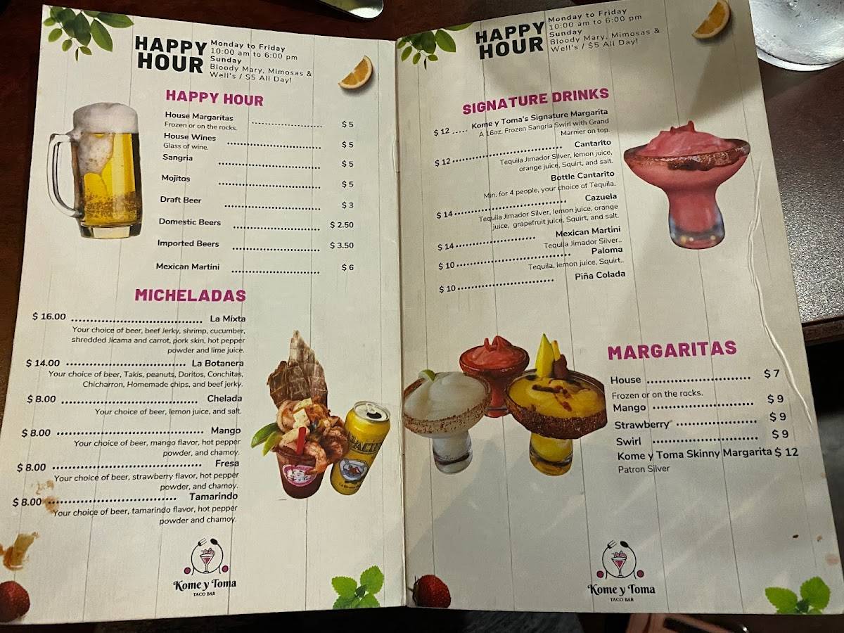 Carta del restaurante Kome y Toma, Austin