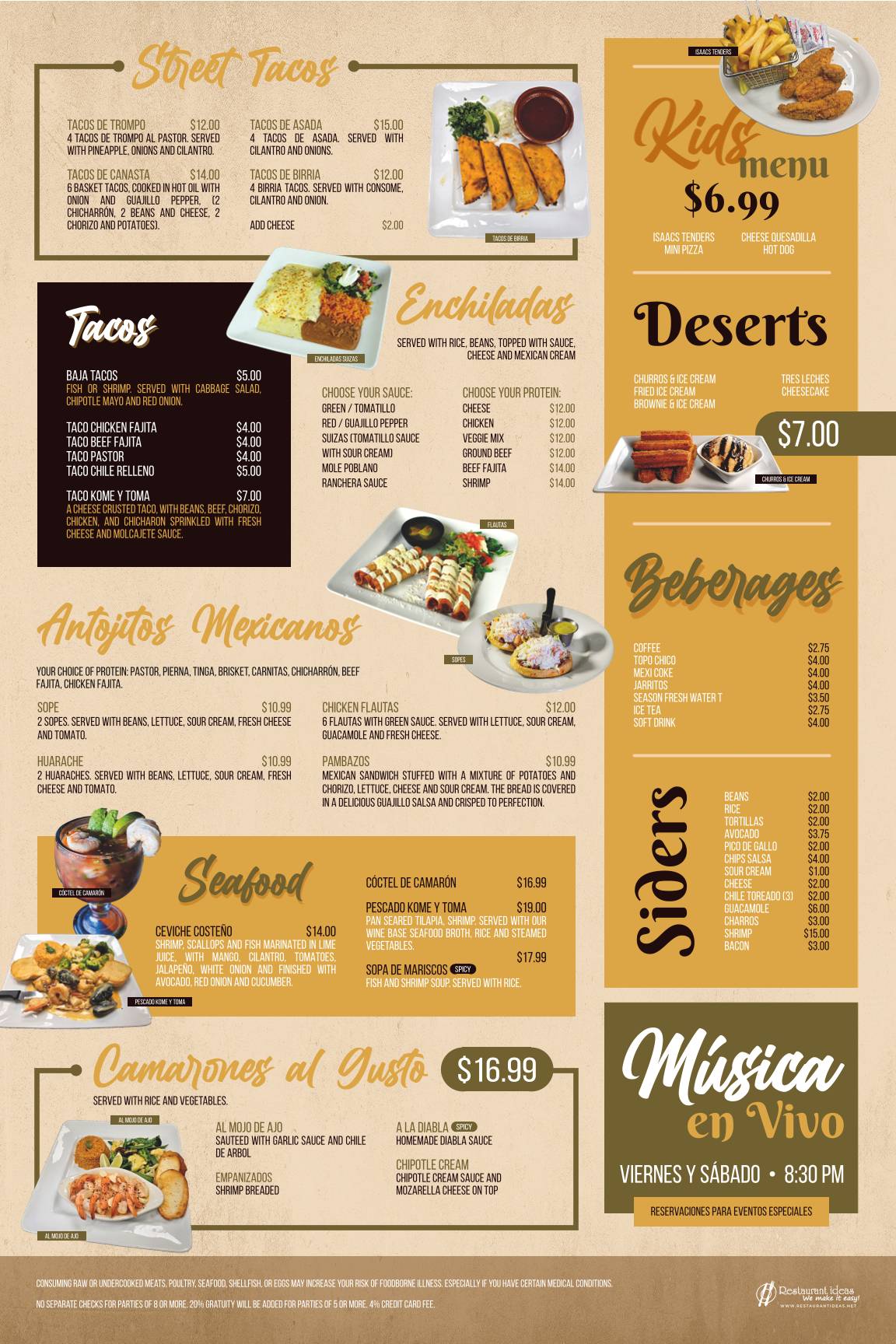 Carta del restaurante Kome y Toma, Austin