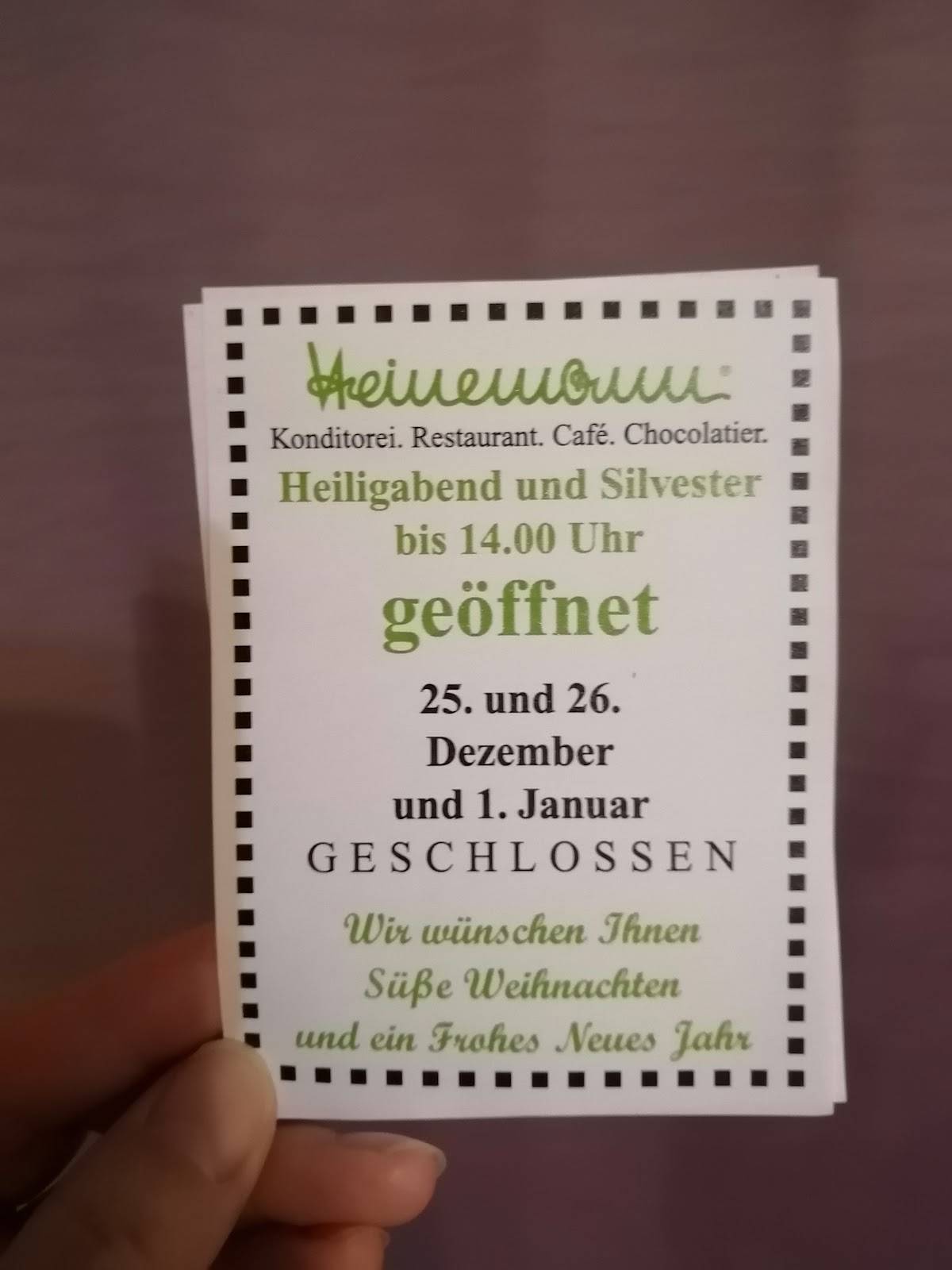 Speisekarte von Konditorei Heinemann cafe, Düsseldorf, Rethelstraße 153