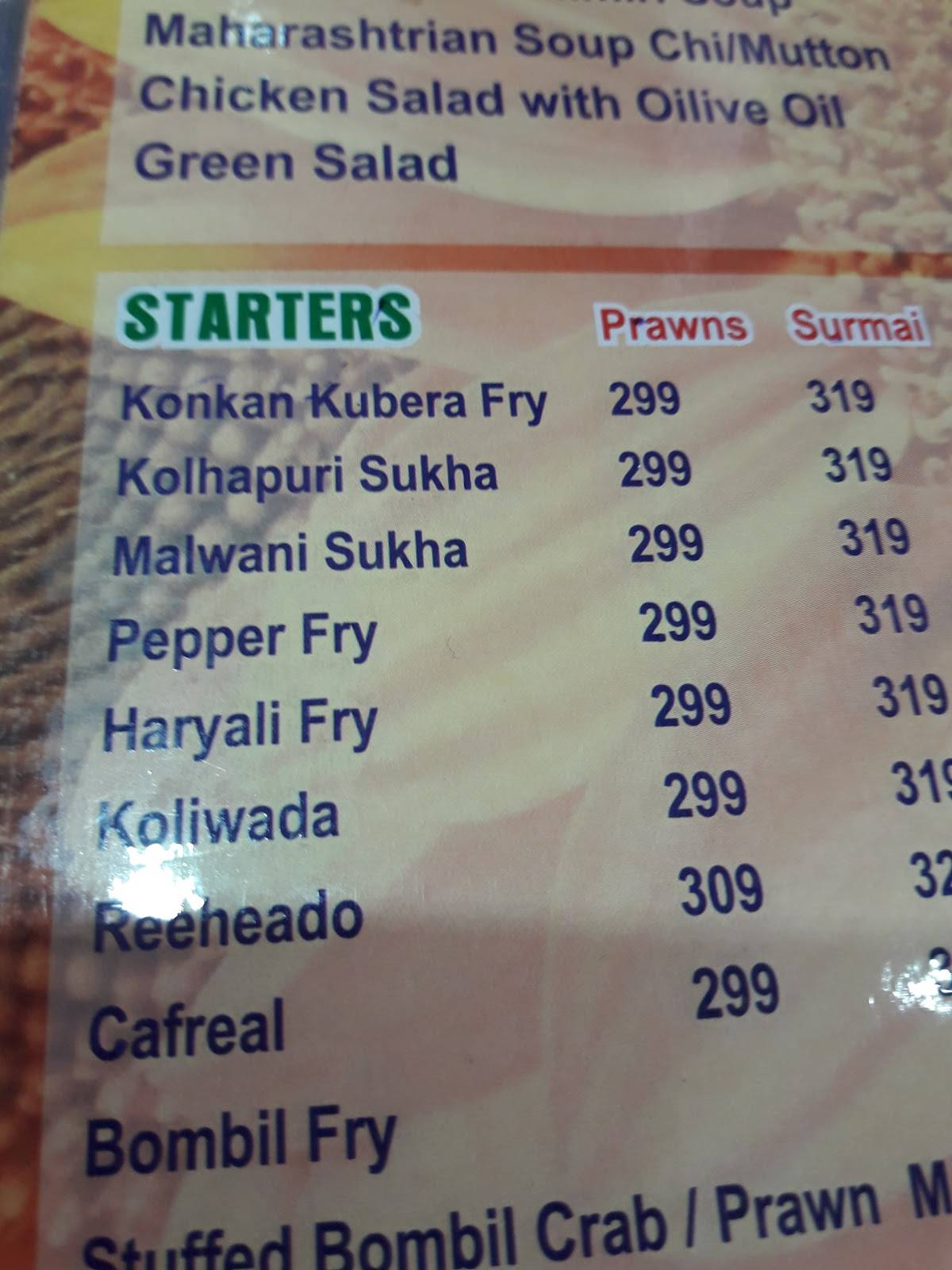 Menu at Konkan Kubera, Mumbai, Shop No. 1-2