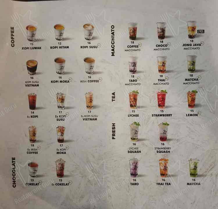 Menu at KOPI 27, South Jakarta