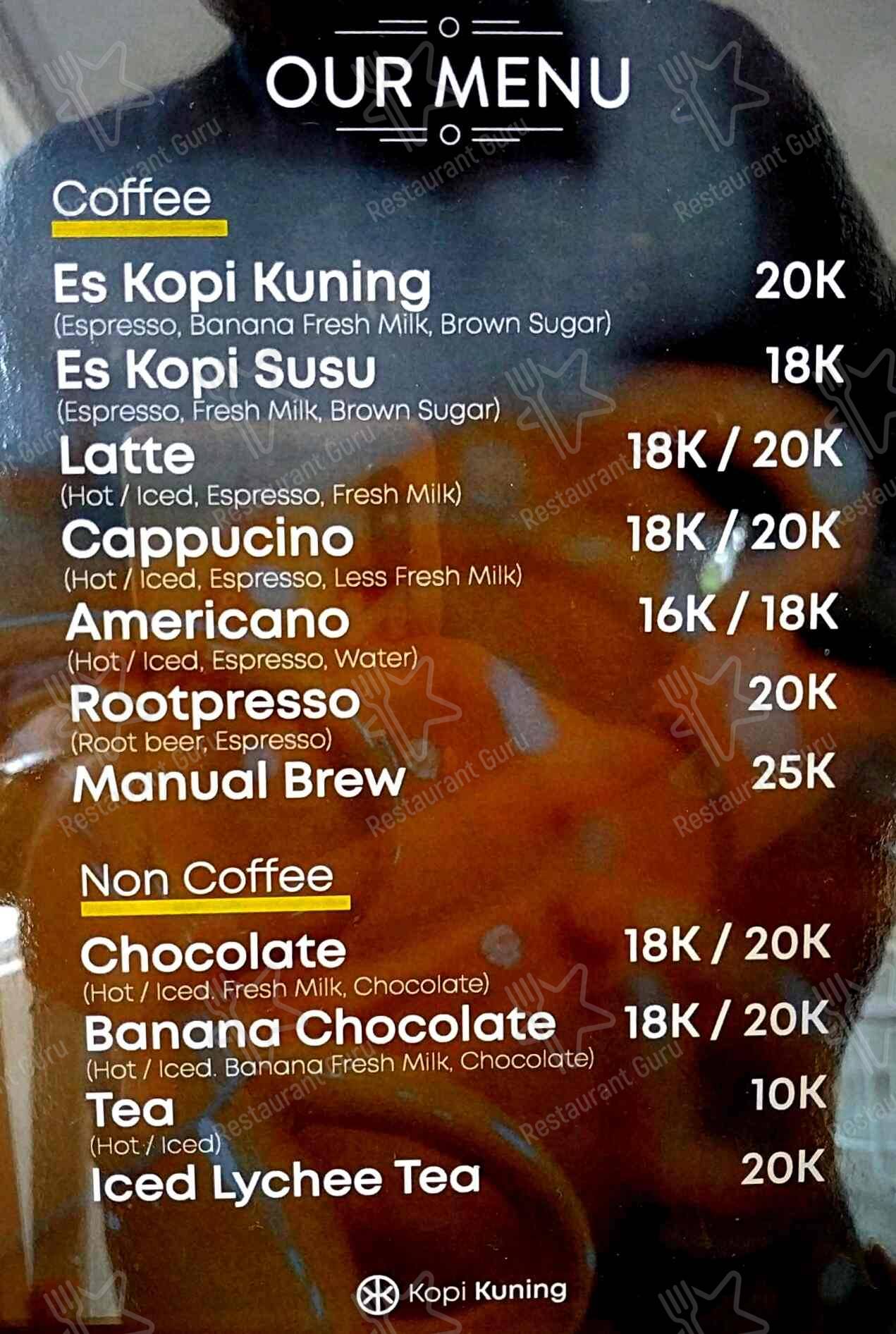 Menu at Kopi Kuning, South Tangerang