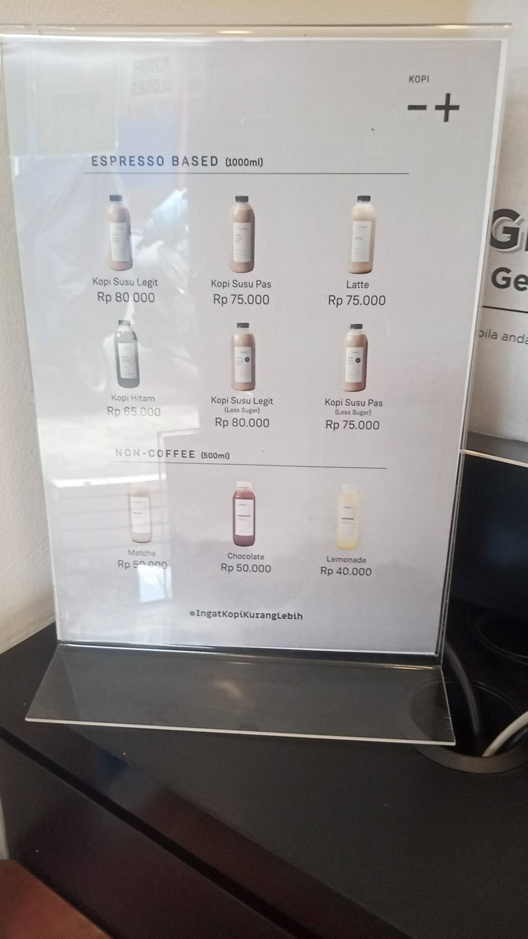 Menu at Kopi KurangLebih - Sunter, North Jakarta