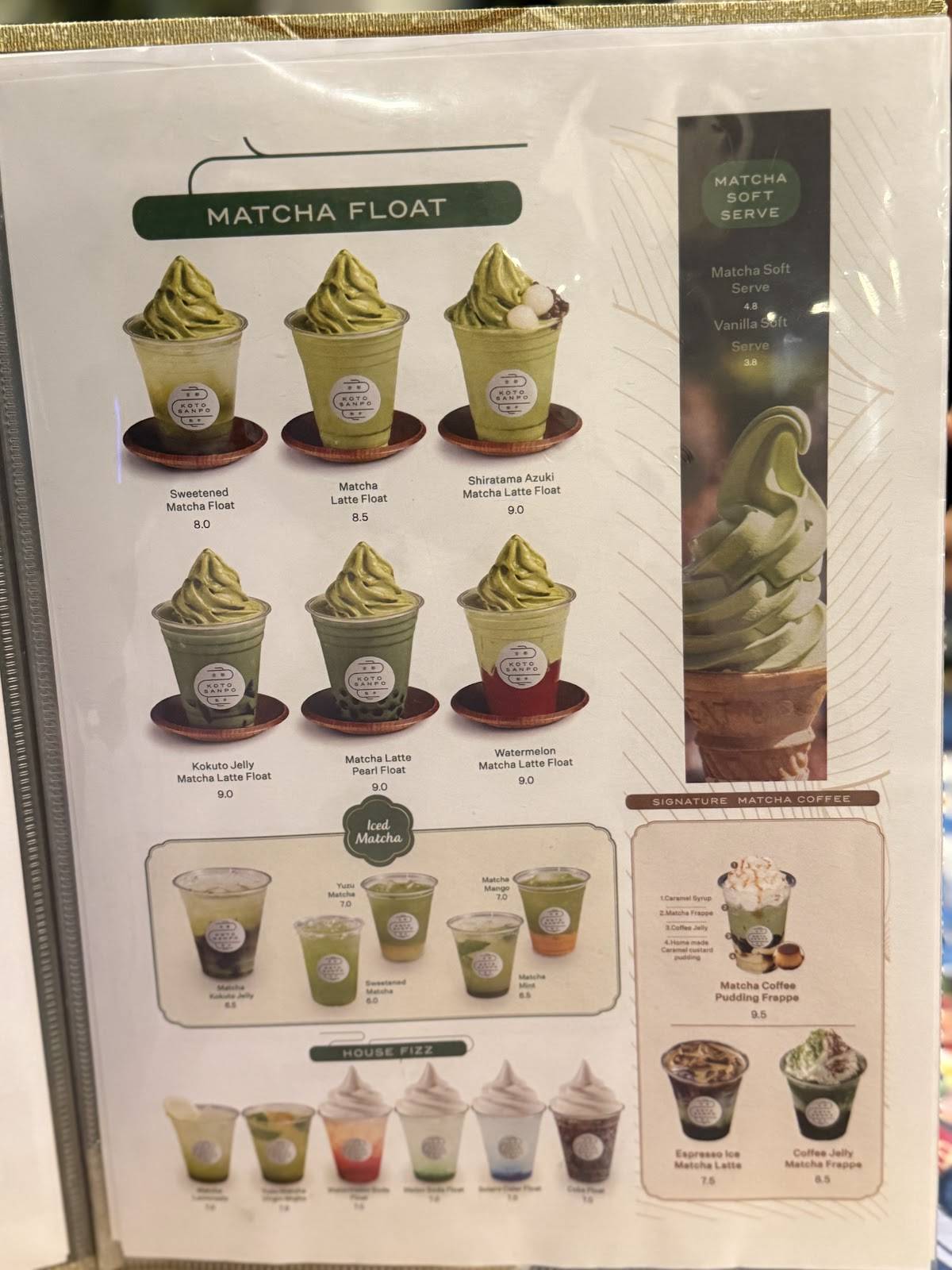 Menu at Koto Sanpo desserts, Brisbane City