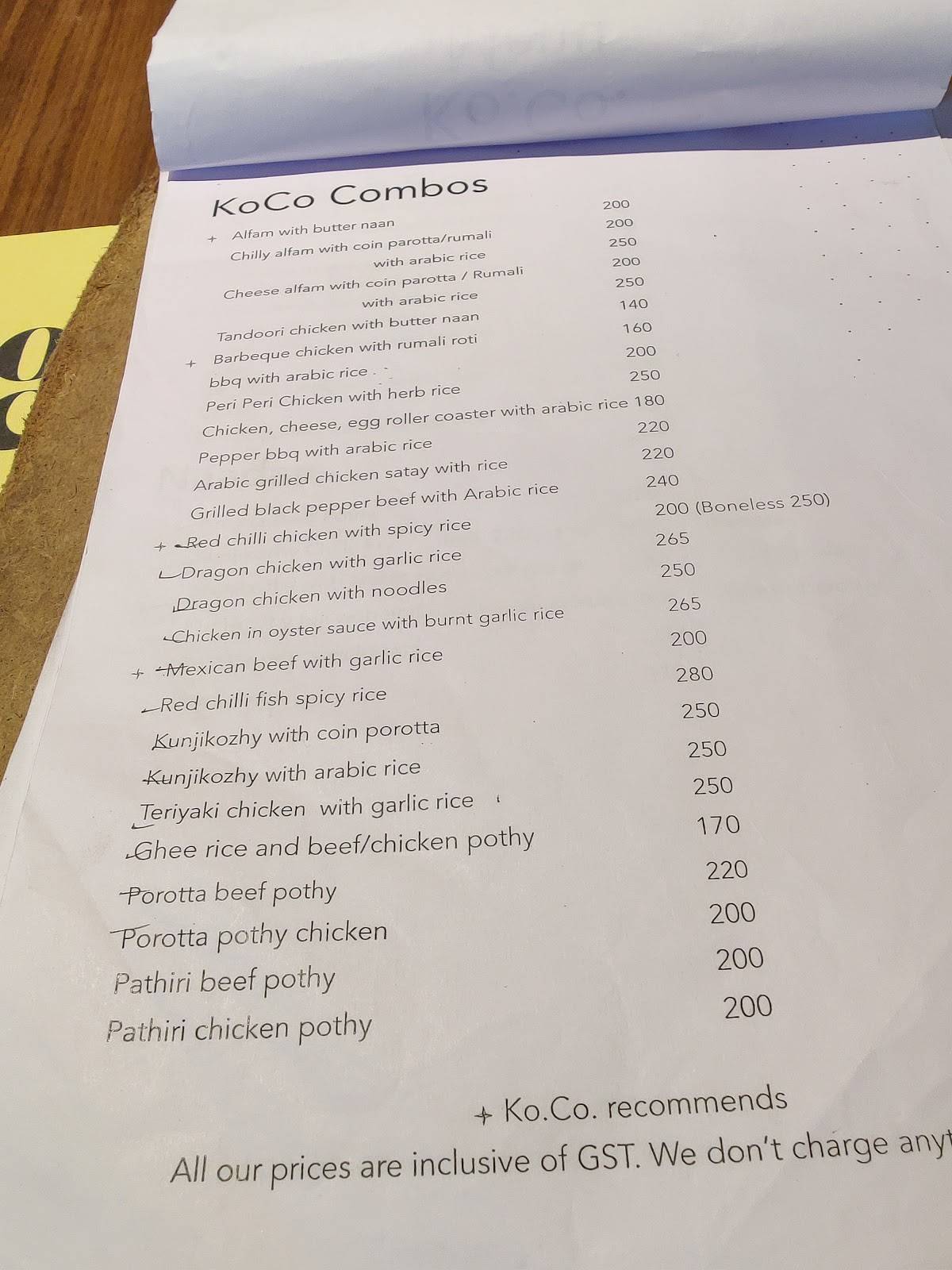 Menu at ko.co. kottayam company, Kottayam