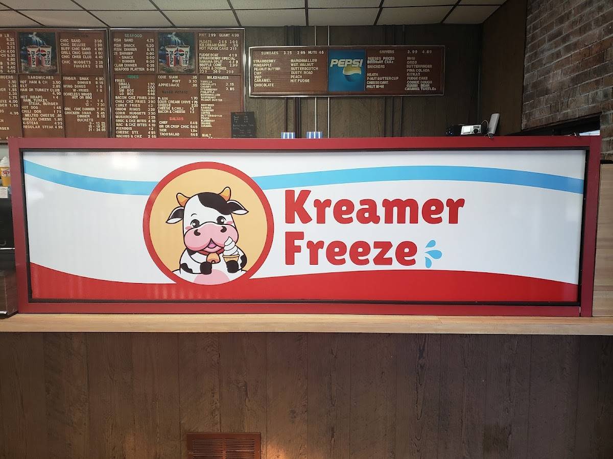 Menu at Kreamer Freeze restaurant, Kreamer, US-522