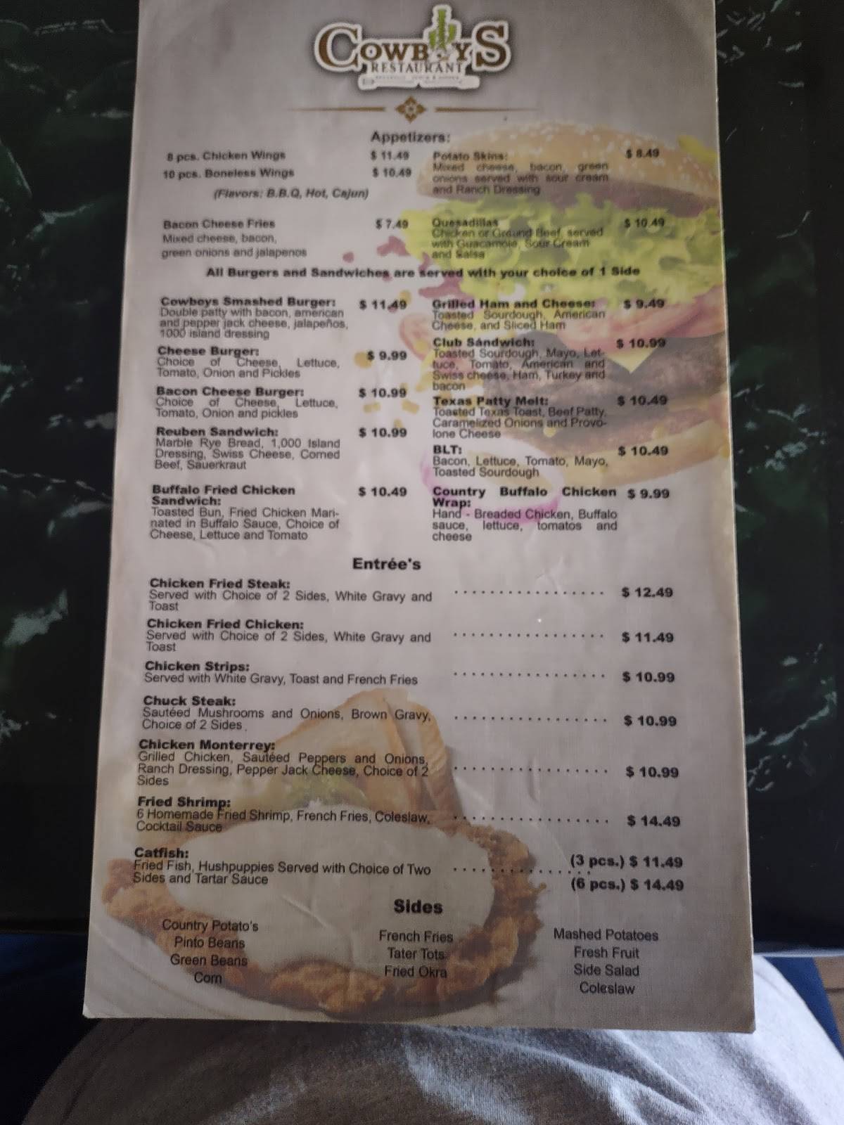 Menu at Cowboys Restaurant, Krum