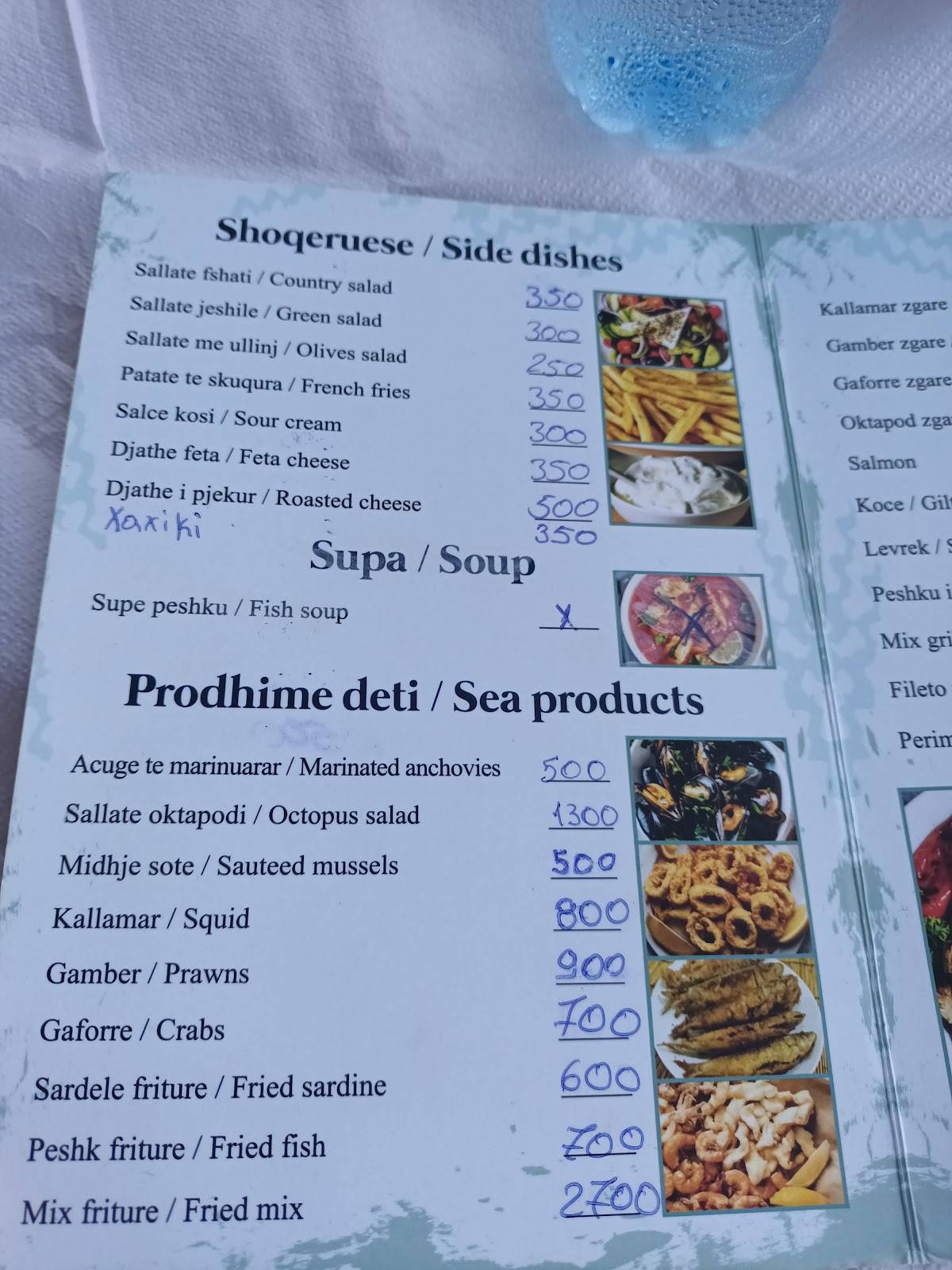 Menu at Fisherman's Grill restaurant, Ksamil