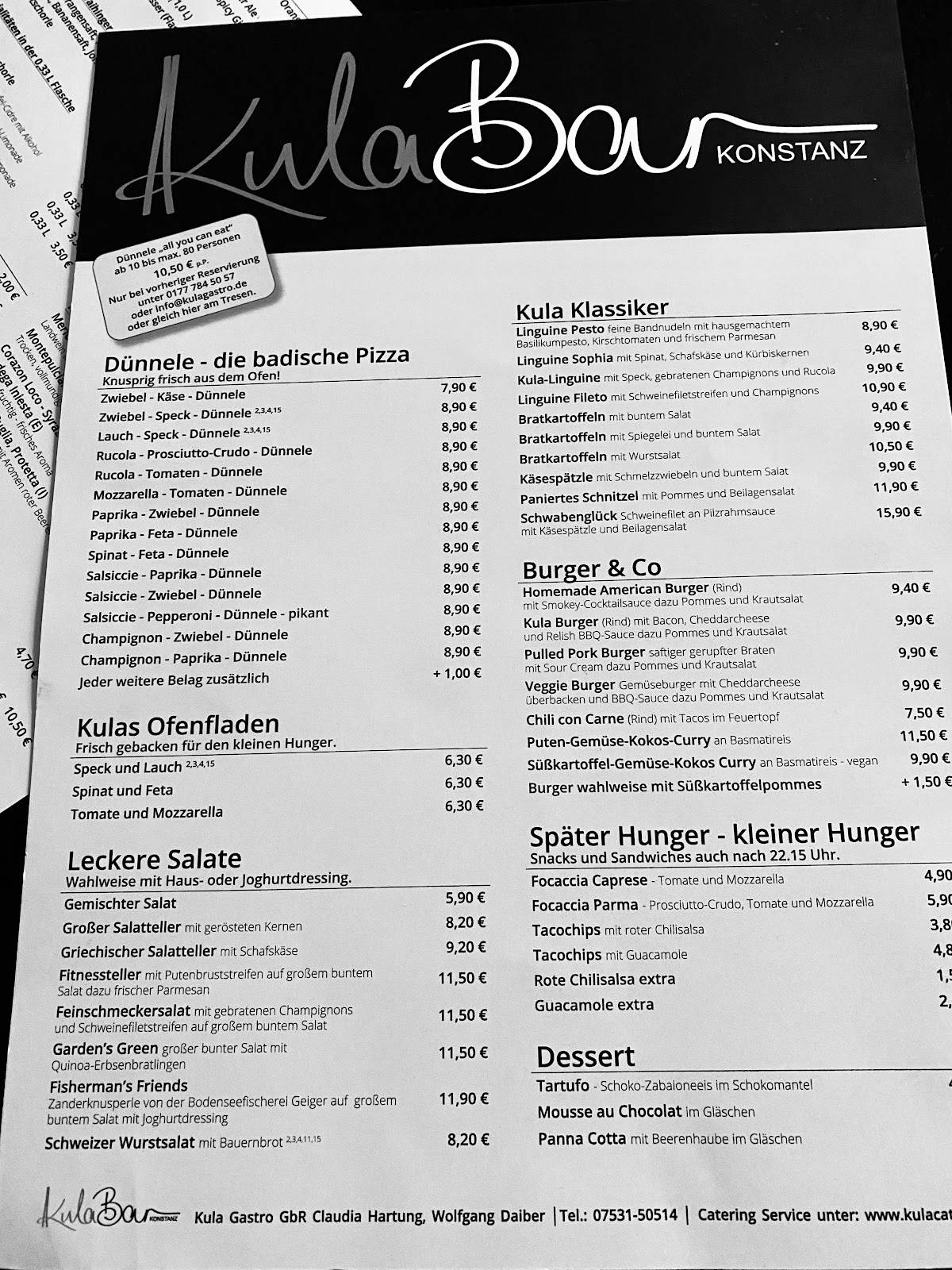 Speisekarte von Kula-Bar, Konstanz