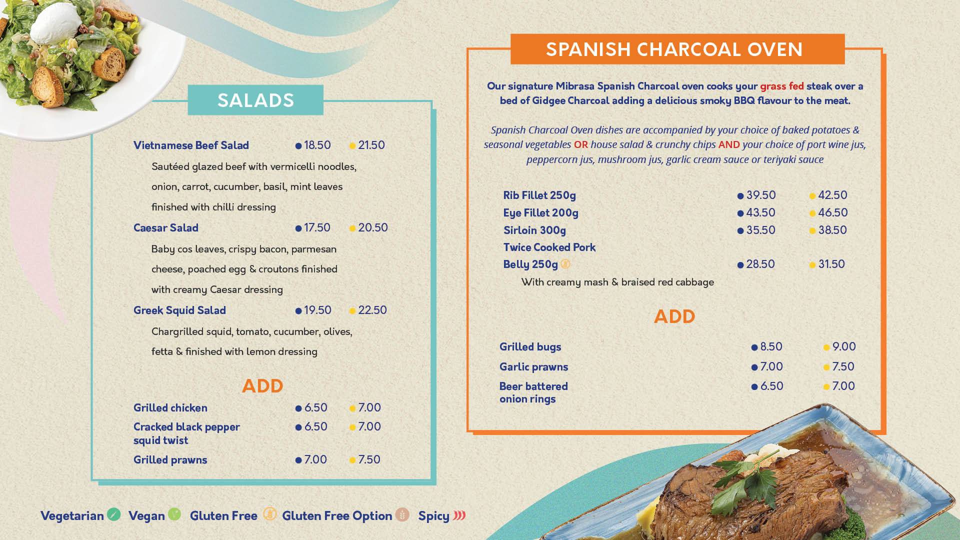 Menu at Kurrawa Surf Club, Broadbeach