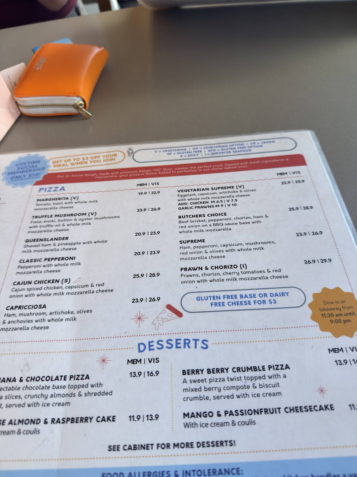 Menu at Kurrawa Surf Club, Broadbeach