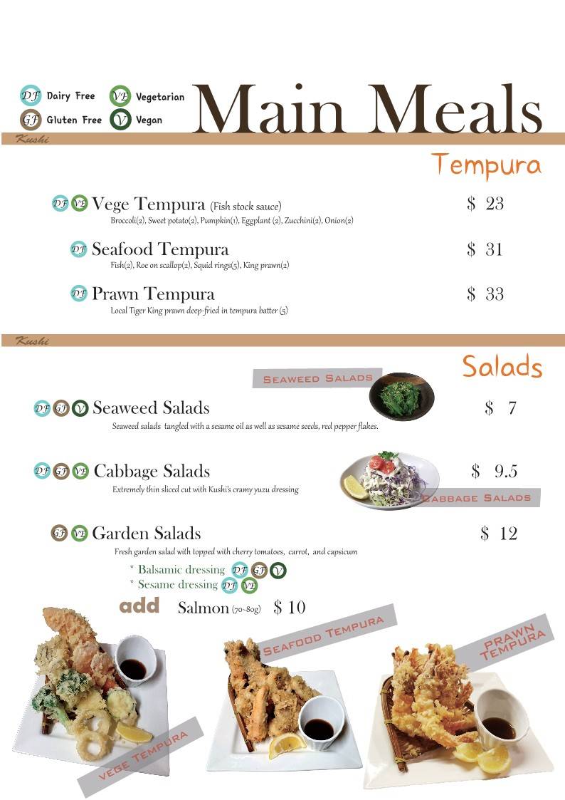 Menu at Kushi Yakitori Bar & Japanese Restaurant, Palm Cove