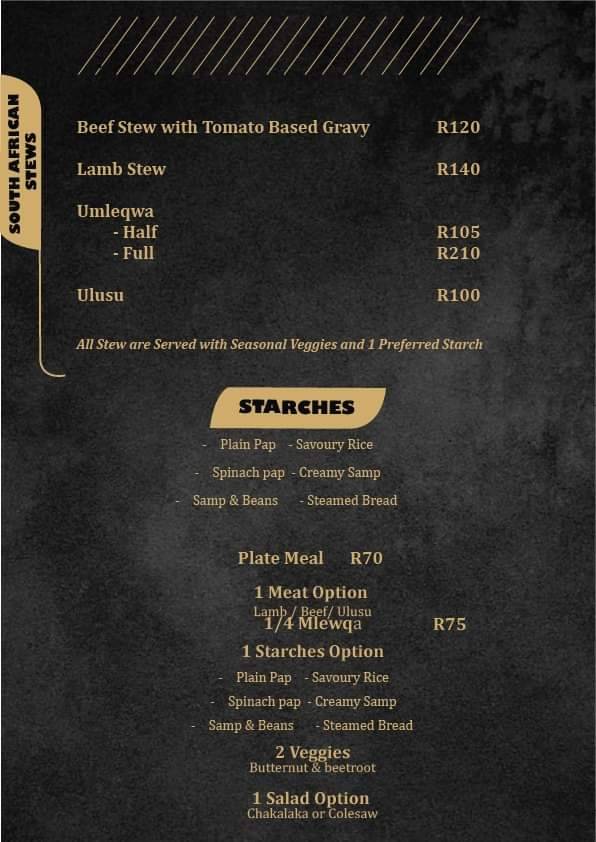 Menu at Kwa Ace EKitcheni restaurant, Cape Town
