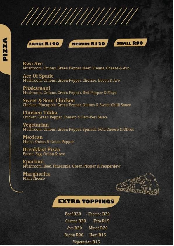Menu at Kwa Ace EKitcheni restaurant, Cape Town