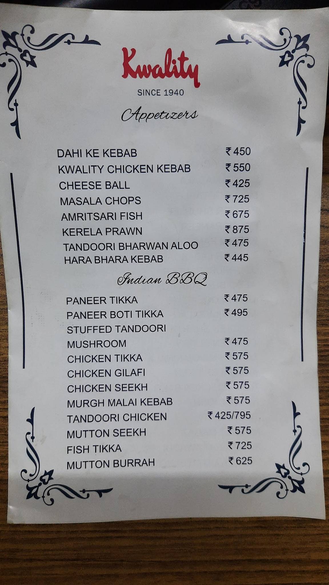 Menu at Kwality, New Delhi, No.7