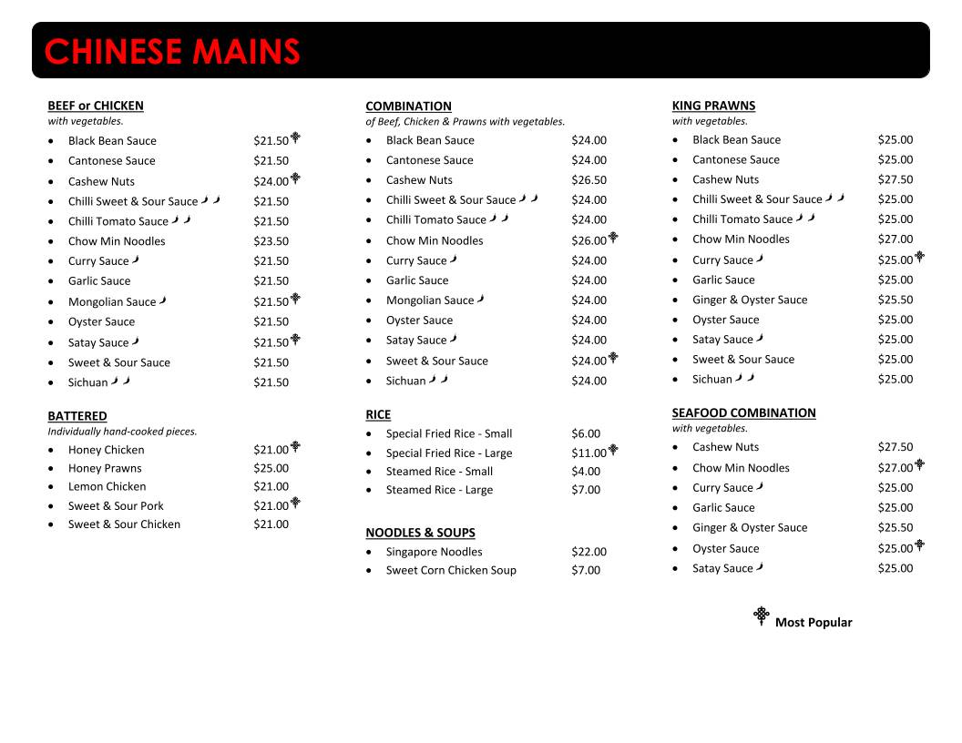 Menu at Kwok Chinese Takeaway restaurant, Moama