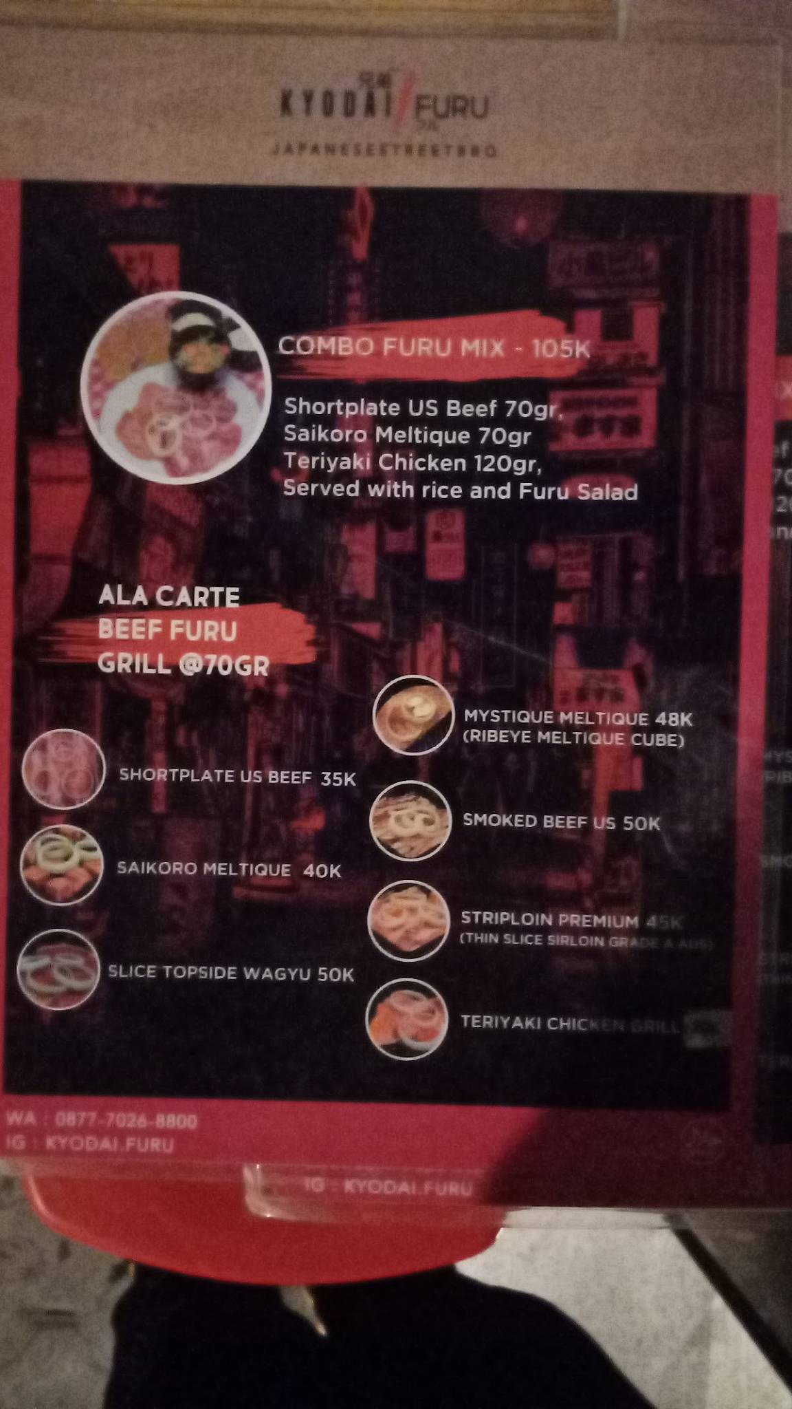 Menu at Kyodai Furu Cempaka Putih restaurant, Central Jakarta